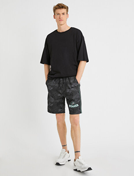 Koton Erkek Baskılı Şort Pamuklu Belden Bağlamalı Cepli