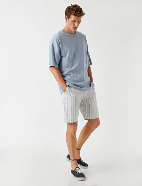 Koton Erkek Çizgili Chino Şort Pamuklu