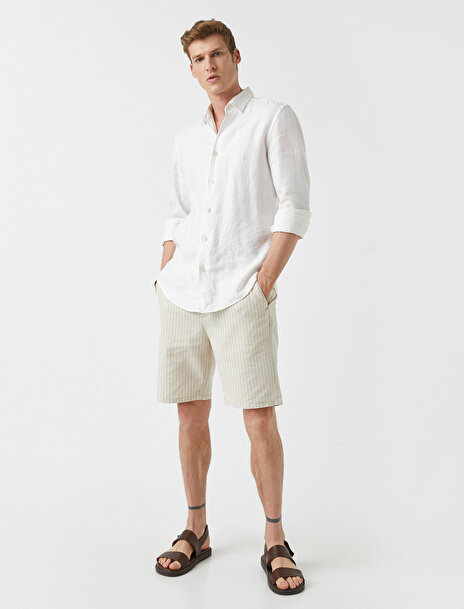 Koton Erkek Keten Şort Çizgili