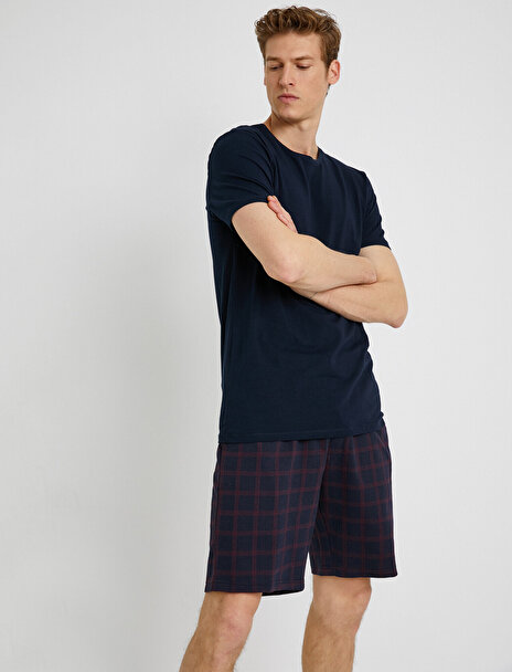 Koton Erkek Kareli Şort Belden Bağlamalı Pamuklu