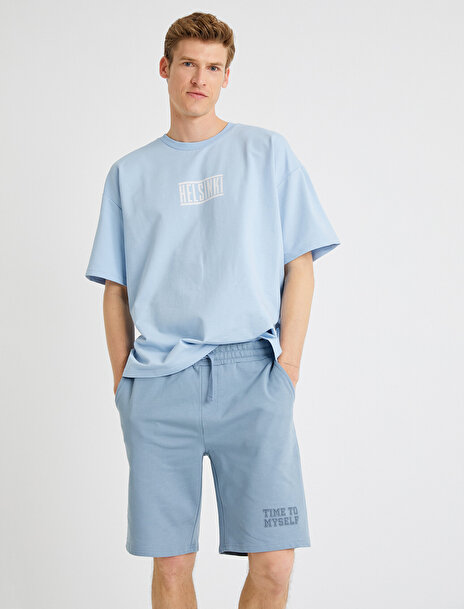 Koton Erkek Yazili Sort Cepli Pamuklu Belden Baglamali