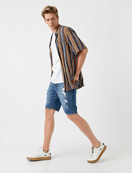 Koton Erkek Eskitilmiş Kot Şort