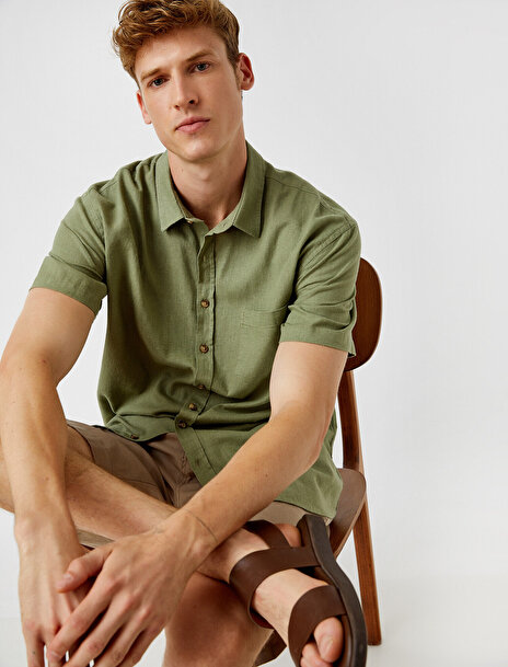 Koton Erkek Kısa Kollu Gömlek Keten İçerikli Klasik Kesim