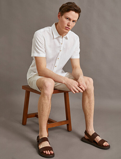 Koton Erkek Keten Gömlek Kısa Kollu