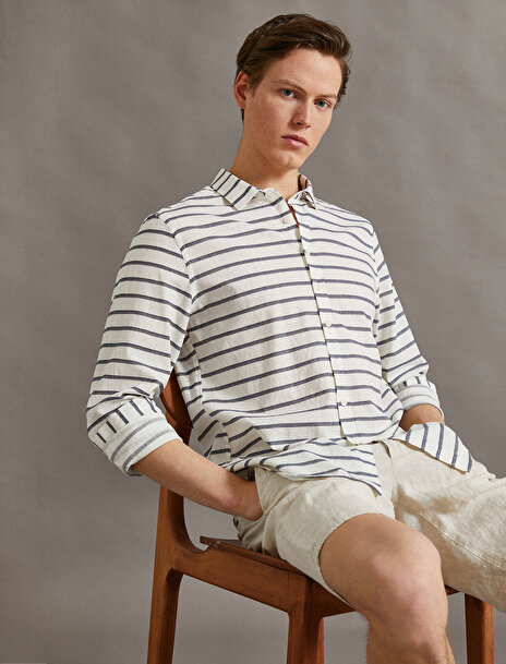 Koton Erkek Çizgili Gömlek Pamuklu Slim