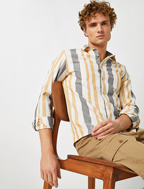Koton Erkek Çizgili Gömlek Pamuklu Slim Fit