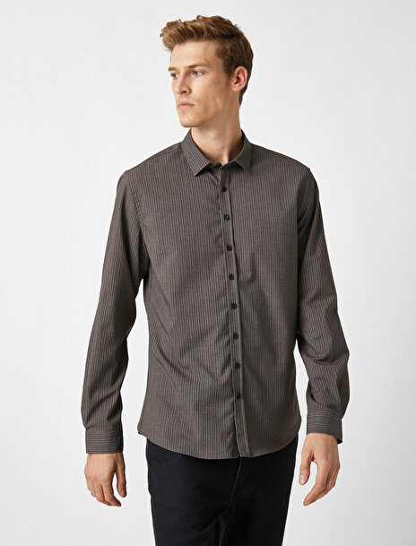 Koton Erkek Klasik Yaka Uzun Kollu Çizgili Gömlek