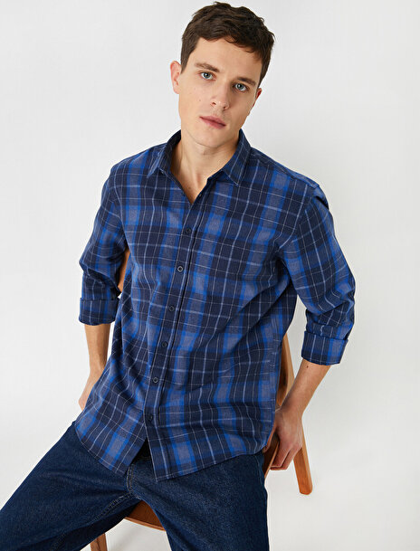 Koton Erkek Pamuklu Kareli Klasik Yaka Uzun Kollu Gömlek