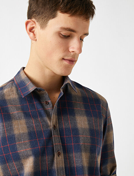 Koton Erkek Pamuklu Klasik Yaka Ekoseli Uzun Kollu Gömlek