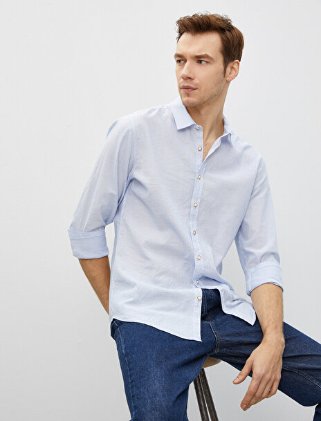 Koton Erkek Klasik Yaka Pamuklu Uzun Kollu Gömlek