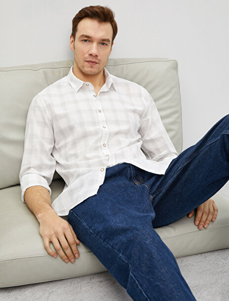 Koton Erkek Klasik Yaka Pamuklu Uzun Kollu Gömlek