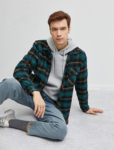 Koton Erkek Ekose Cepli Pamuklu Uzun Kollu Klasik Yaka Gömlek