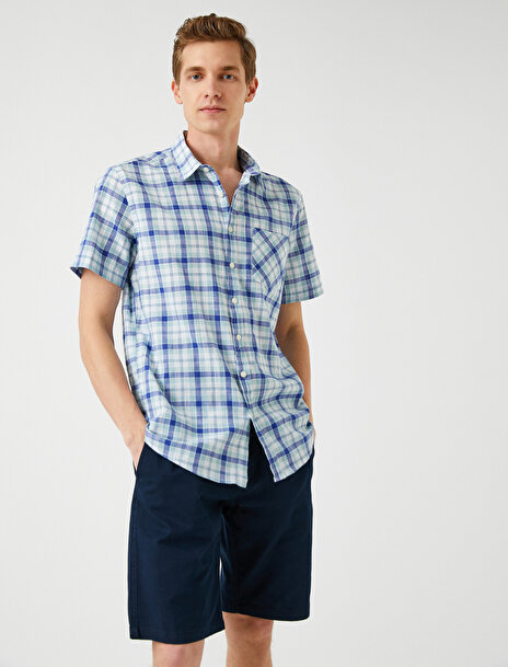Koton Erkek Kısa Kollu Gömlek Kareli Pamuklu Koton Erkek Kısa Kollu Gömlek Kareli Pamuklu