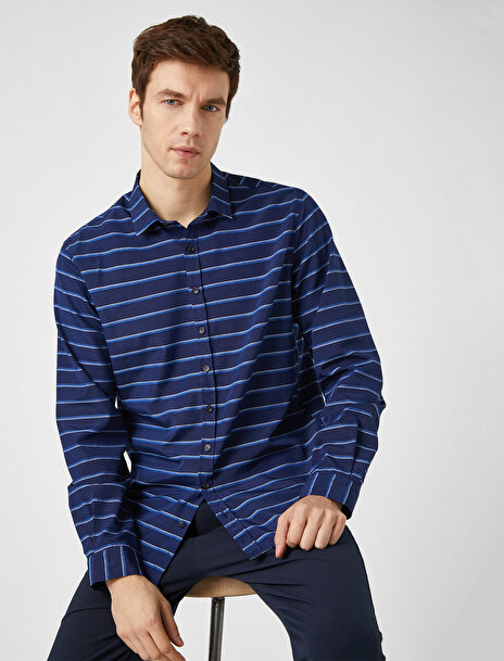 Koton Erkek Çizgili Klasik Yaka Uzun Kollu Gömlek