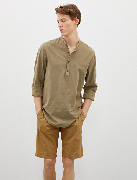 Koton Erkek Mandarin Yaka Gömlek Poplin Pamuklu Koton Erkek Mandarin Yaka Gömlek Poplin Pamuklu