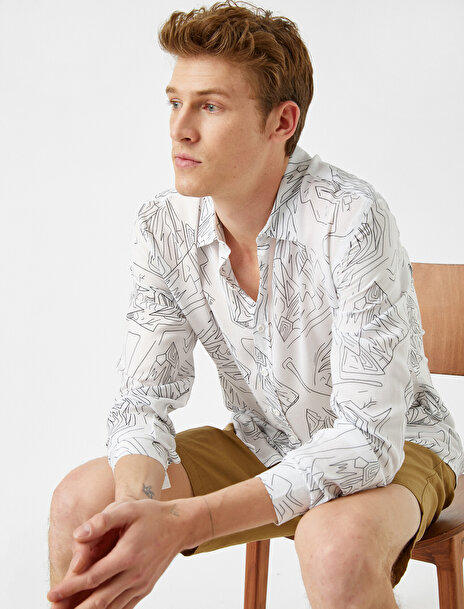 Koton Erkek Desenli Gömlek Çizgili