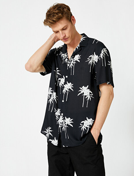 Koton Erkek Kısa Kollu Gömlek Baskılı Pamuklu Oversize