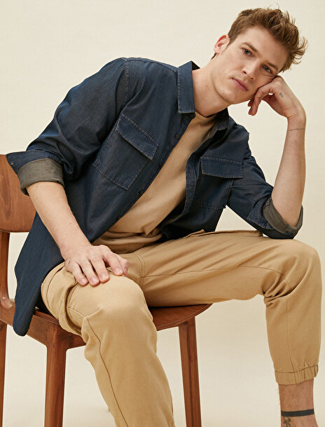 Koton Erkek Çift Cepli Pamuklu Klasik Yaka Uzun Kollu Gömlek