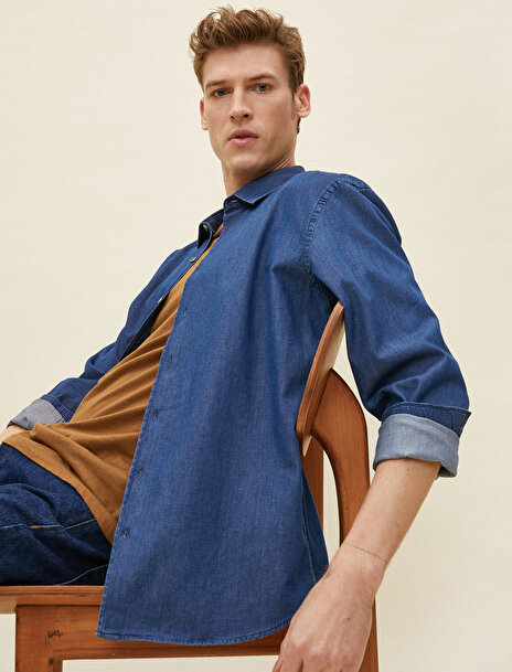 Koton Erkek Slim Fit Pamuklu Klasik Yaka Uzun Kollu Gömlek