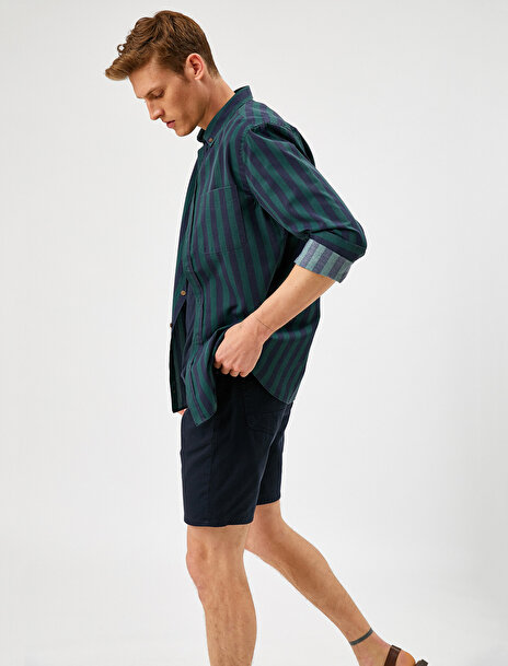 Koton Erkek Çizgili Gömlek Slim Fit Cepli Poplin Kumaştan Koton Erkek Çizgili Gömlek Slim Fit Cepli Poplin Kumaştan