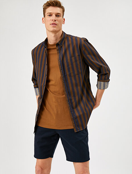 Koton Erkek Çizgili Gömlek Slim Fit Cepli Poplin Kumaştan Koton Erkek Çizgili Gömlek Slim Fit Cepli Poplin Kumaştan