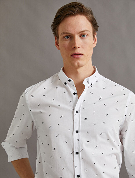 Koton Erkek Baskılı Gömlek Slim Fit Pamuklu