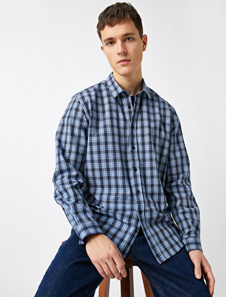 Koton Erkek Pamuklu Klasik Yaka Kareli Uzun Kollu Gömlek