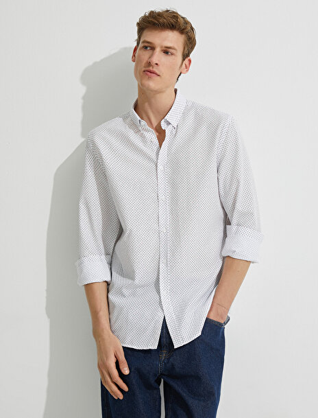 Koton Erkek Desenli Gömlek Pamuklu Slim Fit Uzun Kollu