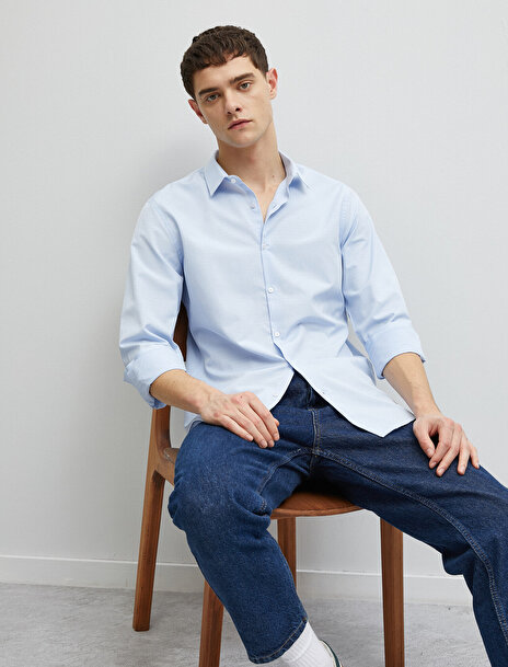 Koton Erkek Klasik Yaka Uzun Kollu Pamuklu Gömlek