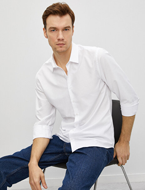 Koton Erkek Klasik Yaka Pamuklu Uzun Kollu Gömlek