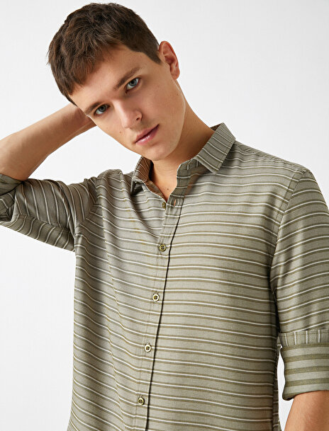 Koton Erkek Klasik Yaka Çizgili Uzun Kollu Gömlek