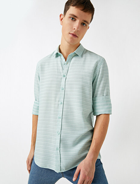 Koton Erkek Klasik Yaka Çizgili Uzun Kollu Gömlek