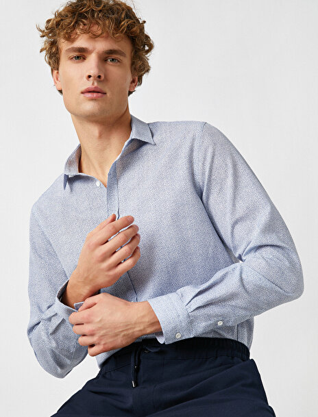 Koton Erkek Desenli Klasik Yaka Uzun Kollu Gömlek