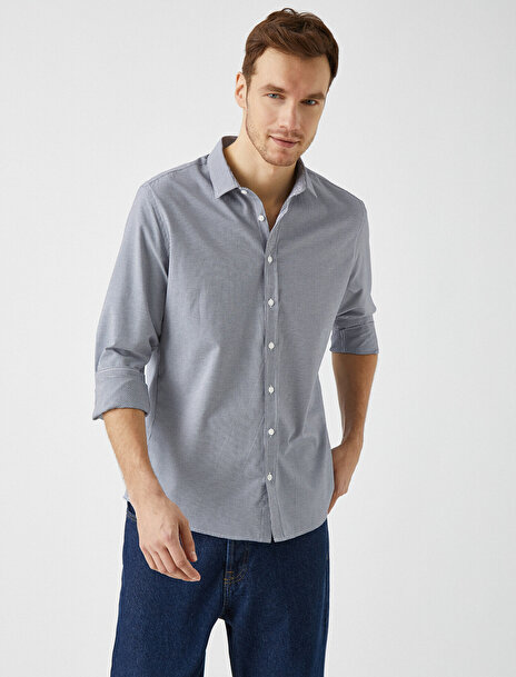 Koton Erkek Kareli Klasik Yaka Uzun Kollu Pamuklu Gömlek