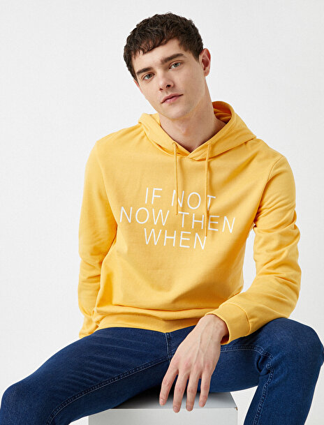 Koton Erkek Yazılı Baskılı Kapüşonlu Uzun Kollu Sweatshirt