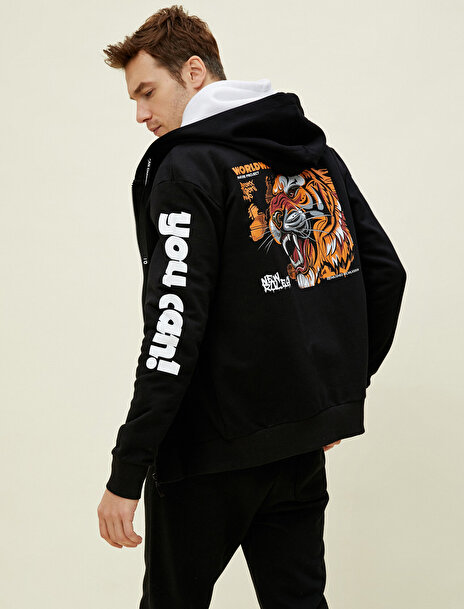 Koton Erkek Respect Life - Yaşama Saygı - Baskılı Kapüşonlu Pamuklu Uzun Kollu Sweatshirt