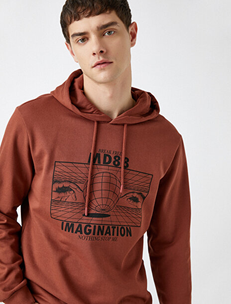 Koton Erkek Yazılı Baskılı Kapüşonlu Sweatshirt