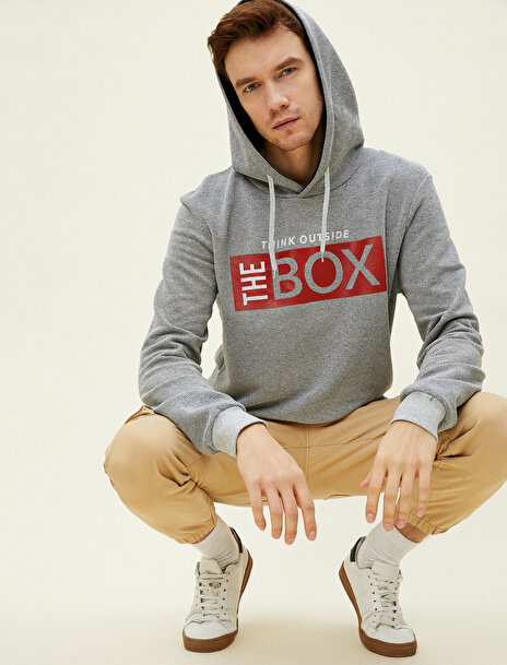 Koton Erkek Yazılı Baskılı Kapüşonlu Uzun Kollu Sweatshirt