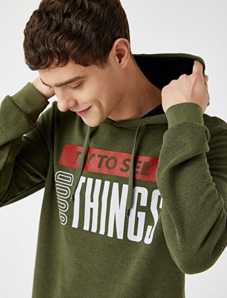 Koton Erkek Yazılı Baskılı Kapüşonlu Uzun Kollu Sweatshirt