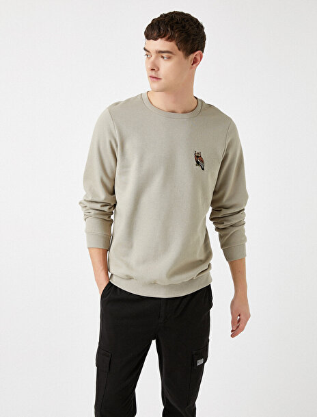 Koton Erkek Pamuklu Islemeli Bisiklet Yaka Uzun Kollu Sweatshirt