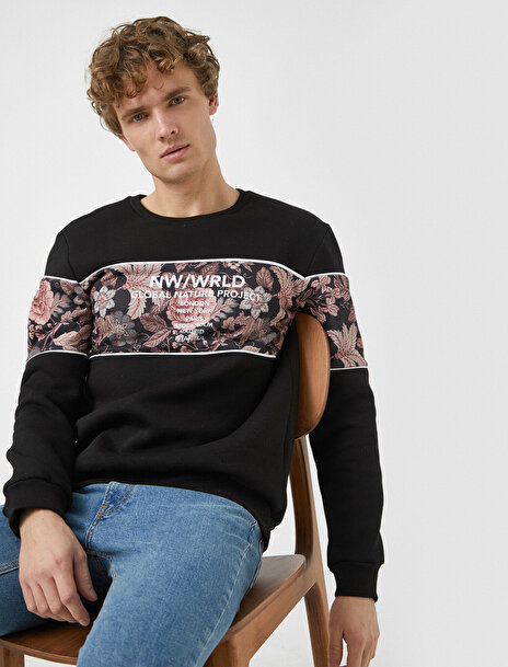 Koton Erkek Desenli Yazılı Baskılı Uzun Kollu Sweatshirt