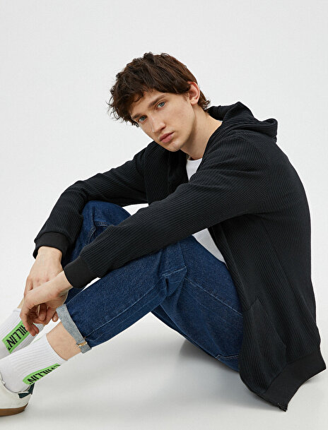 Koton Erkek Kapüşonlu Hırka Cepli Pamuklu