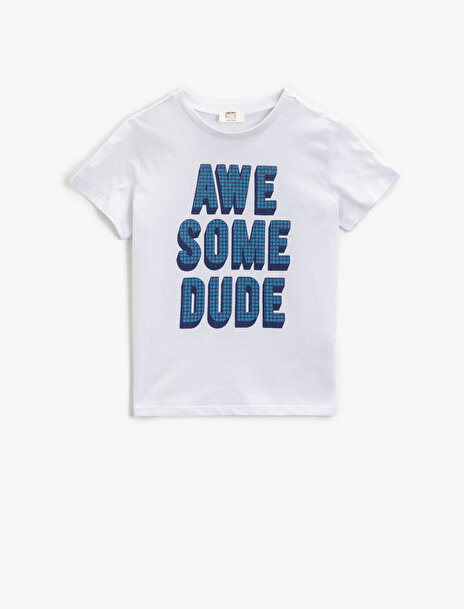 Koton Erkek Çocuk Yazılı Tişört Bisiklet Yaka Kısa Kollu Pamuklu