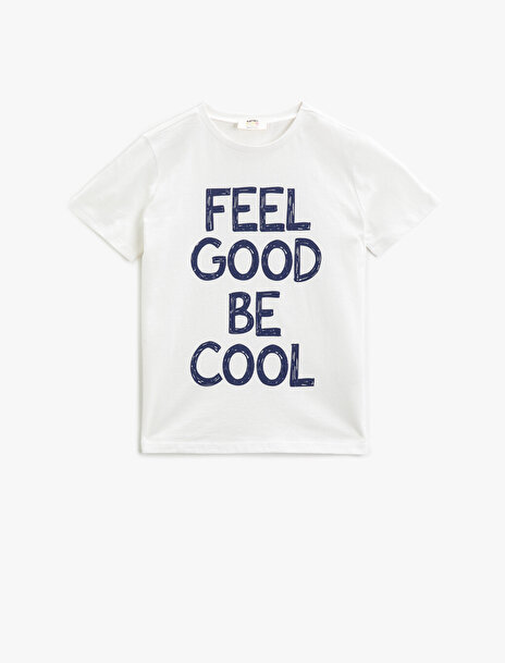 Koton Erkek Çocuk Yazılı Tişört Pamuklu Kısa Kollu Bisiklet Yaka