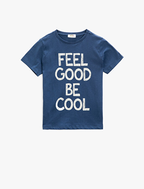 Koton Erkek Çocuk Yazılı Tişört Pamuklu Kısa Kollu Bisiklet Yaka