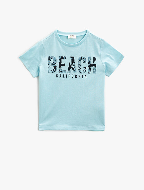 Koton Erkek Çocuk Bisiklet Yaka Tişört Kısa Kollu Yazı Baskılı Pamuklu