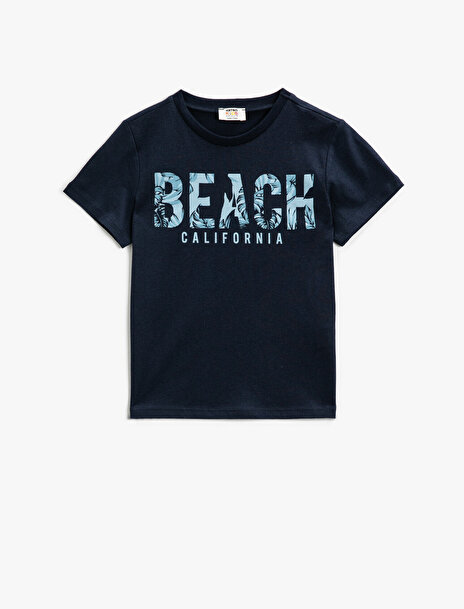 Koton Erkek Çocuk Bisiklet Yaka Tişört Kısa Kollu Yazı Baskılı Pamuklu