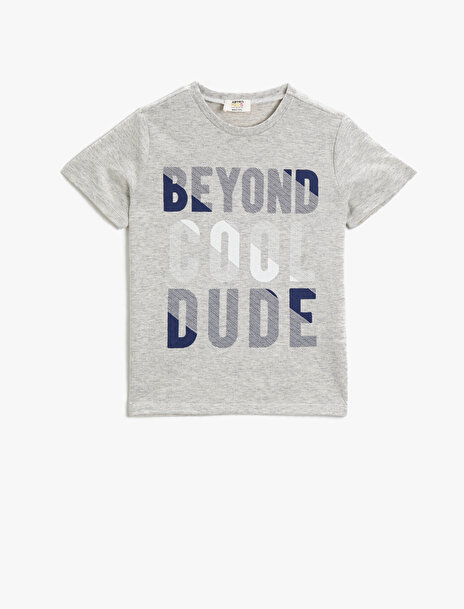 Koton Erkek Çocuk Yazılı Tişört Pamuklu Kısa Kollu Bisiklet Yaka