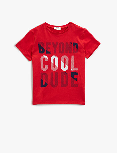 Koton Erkek Çocuk Yazılı Tişört Pamuklu Kısa Kollu Bisiklet Yaka