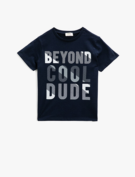 Koton Erkek Çocuk Yazılı Tişört Pamuklu Kısa Kollu Bisiklet Yaka